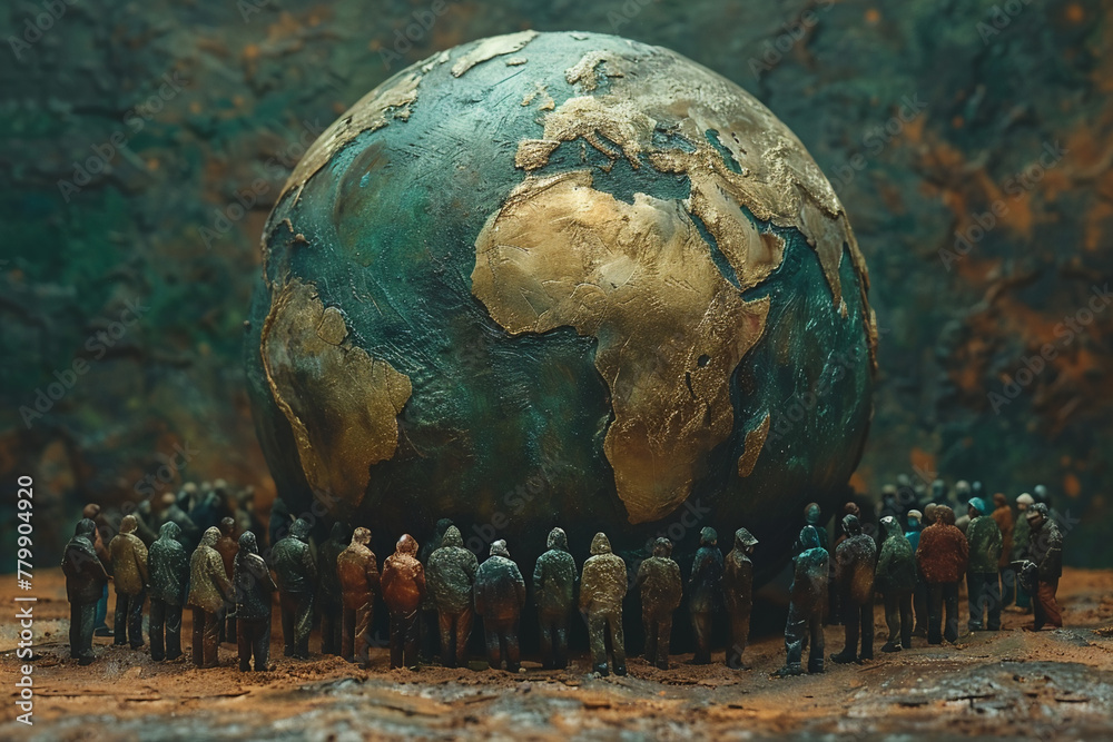 Conceptual depiction global overpopulation concept on Earth. Miniature ...
