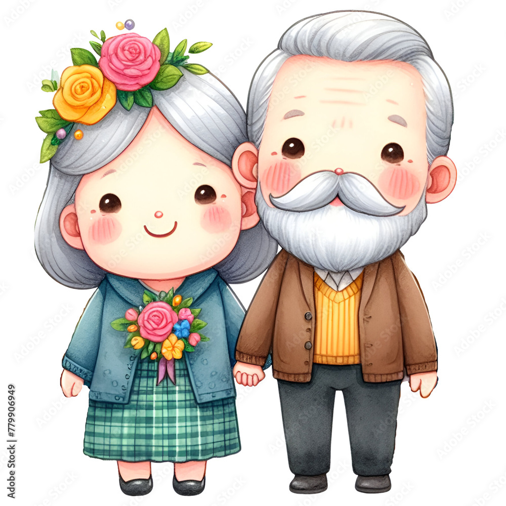 Watercolor Grandparents Clipart Set, old ladies and old mans, Cartoon ...