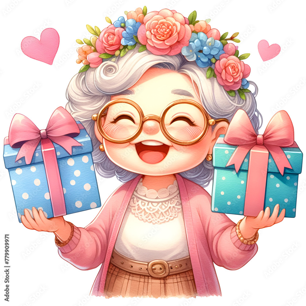 Стокова ілюстрація Cute Grannies Clipart, Watercolor Funny Old Lady ...