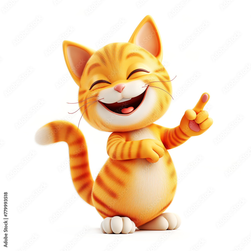 Smiling laughing funny ginger striped cat cartoon character in 3d ...