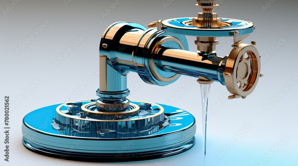 A visually stunning image of a modern, mechanical water pump with ...