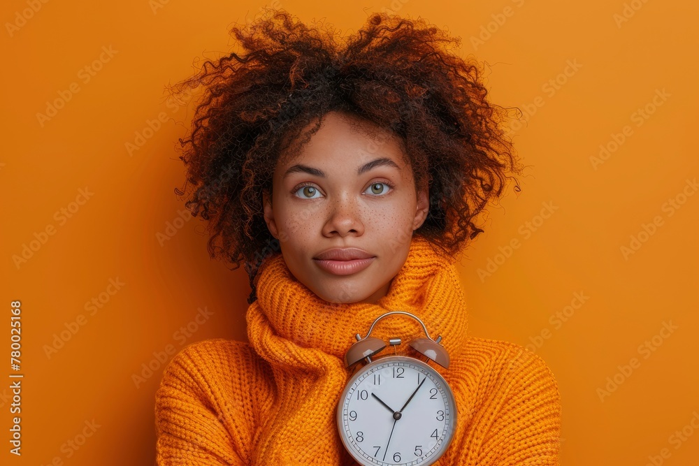 Time running out, surprised young beautiful African American woman with ...