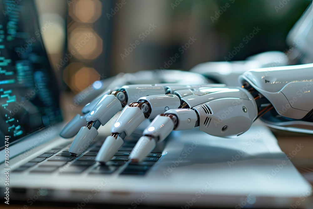 AI humanoid hand typing on keyboard. Concept of AI generating. Stock ...