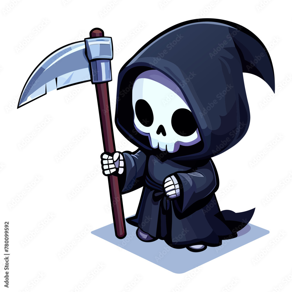 Isometric cute grim reaper with reaper scythe clip art isolated on ...