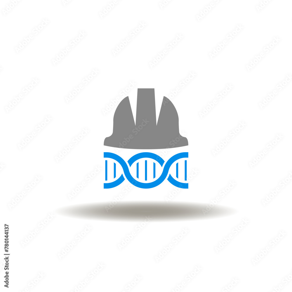 Vector illustration of hard hat and dna helix. Icon of genetics. Symbol ...