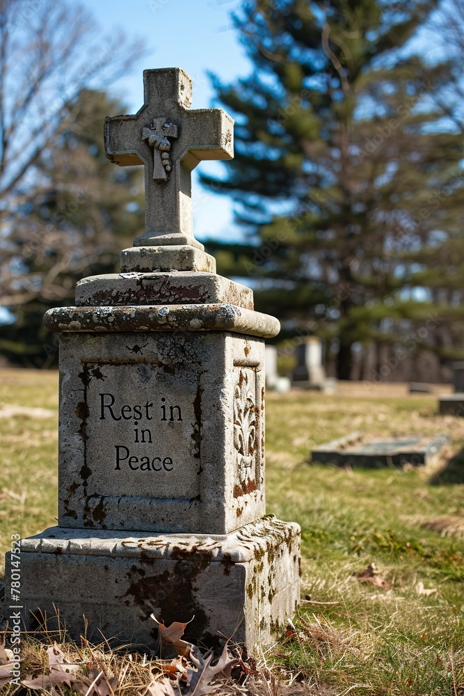 Stock-Illustration „A solemn stone tombstone bears the engraved letters ...