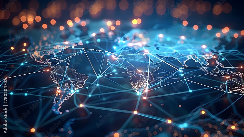 Abstract world map concept, depiction of global network and ...