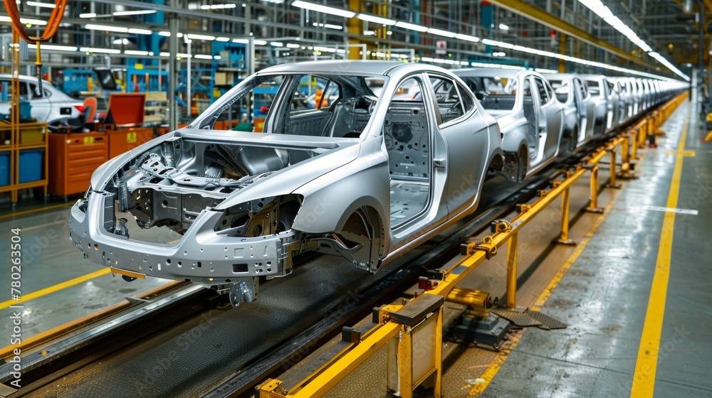 Car assembly lines symbolize automotive production, where vehicles ...