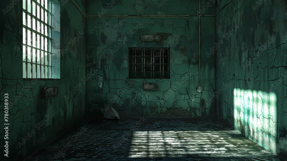 Ilustración de Stock Within the dank confines of an antiquated prison ...