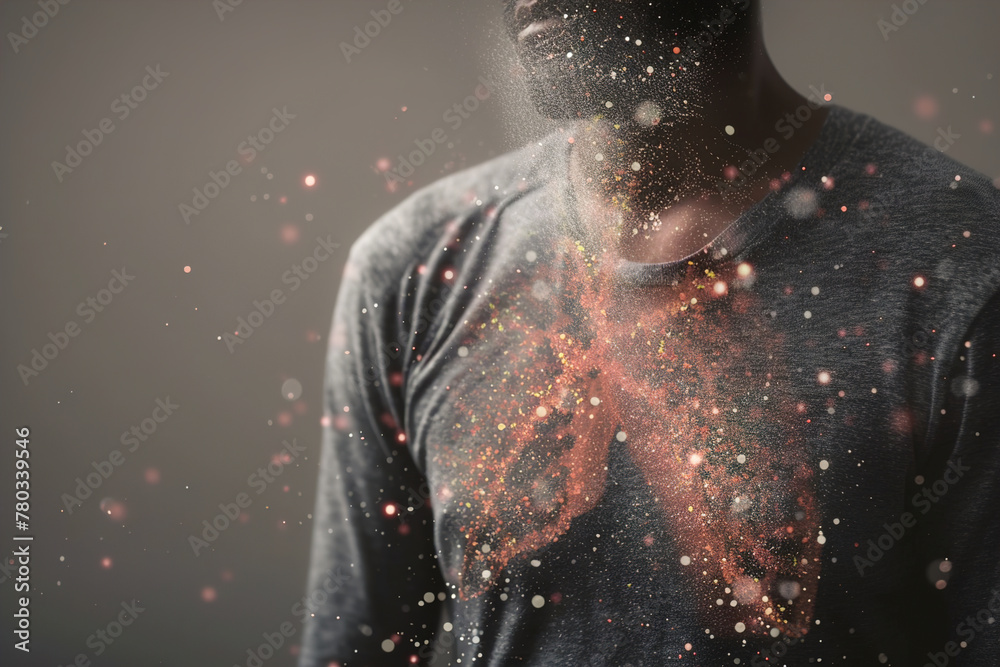 Person's torso with visualizations highlighting hives and swelling ...