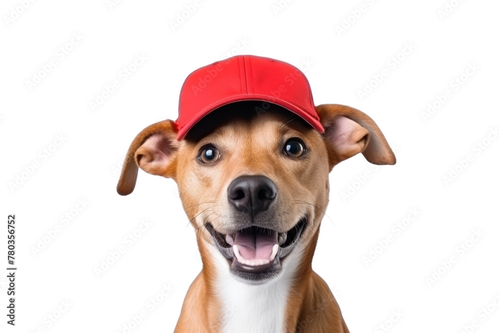 Thai breed of dog with a playful expression Wear a red cap.Isolated on ...