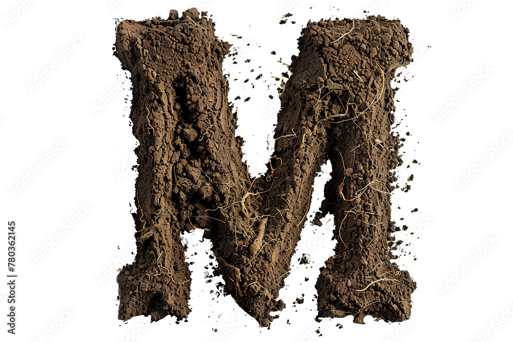 Dirt alphabet letter M, soil isolated on transparent background Remove ...