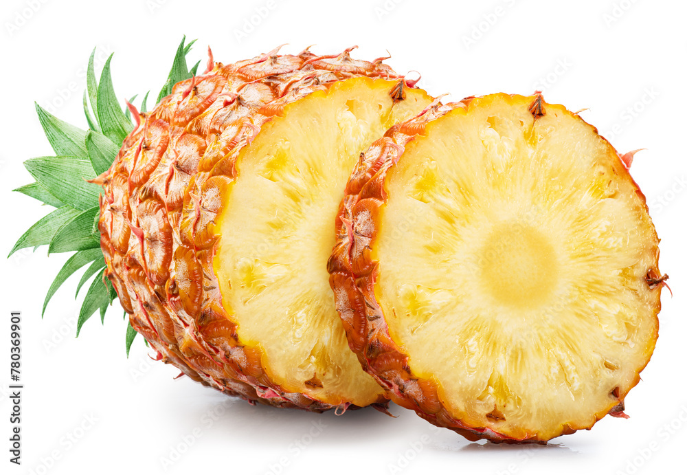 Ripe pineapple cross sections isolated on white background. File ...