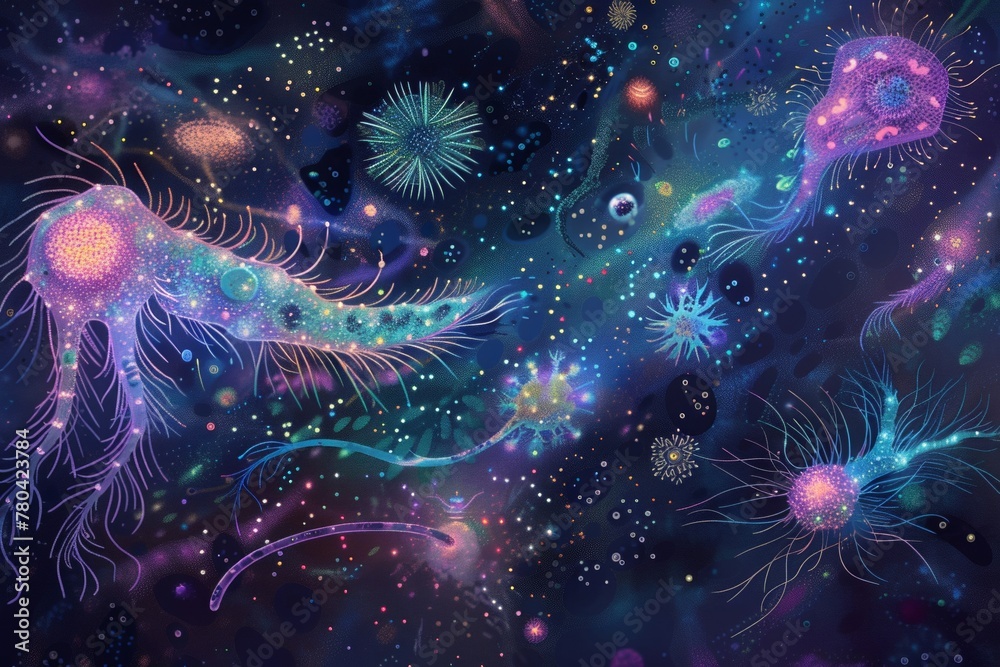 Stock-Illustration „Protozoa under a microscope Their complex cilia and ...