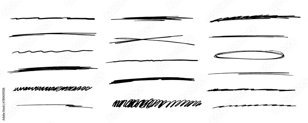 strikethrough underlines, set brush stroke, marker lines grunge curve ...