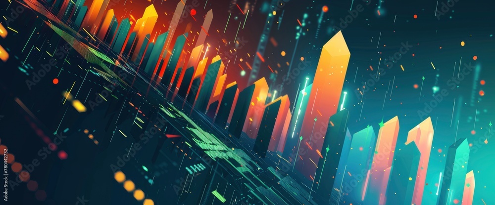 Abstract financial chart background with glowing upward arrows, rising ...