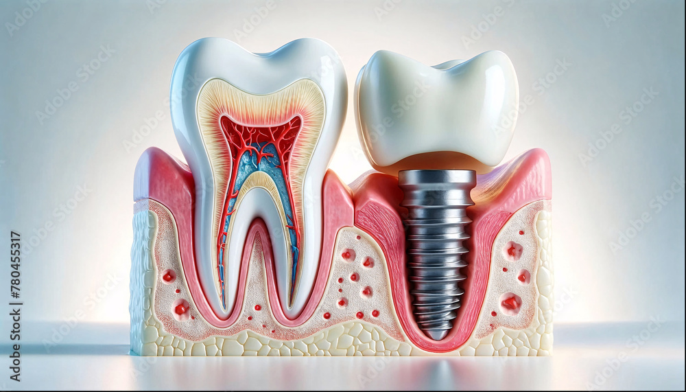AI generated illustration of a comparison between a natural tooth and a ...