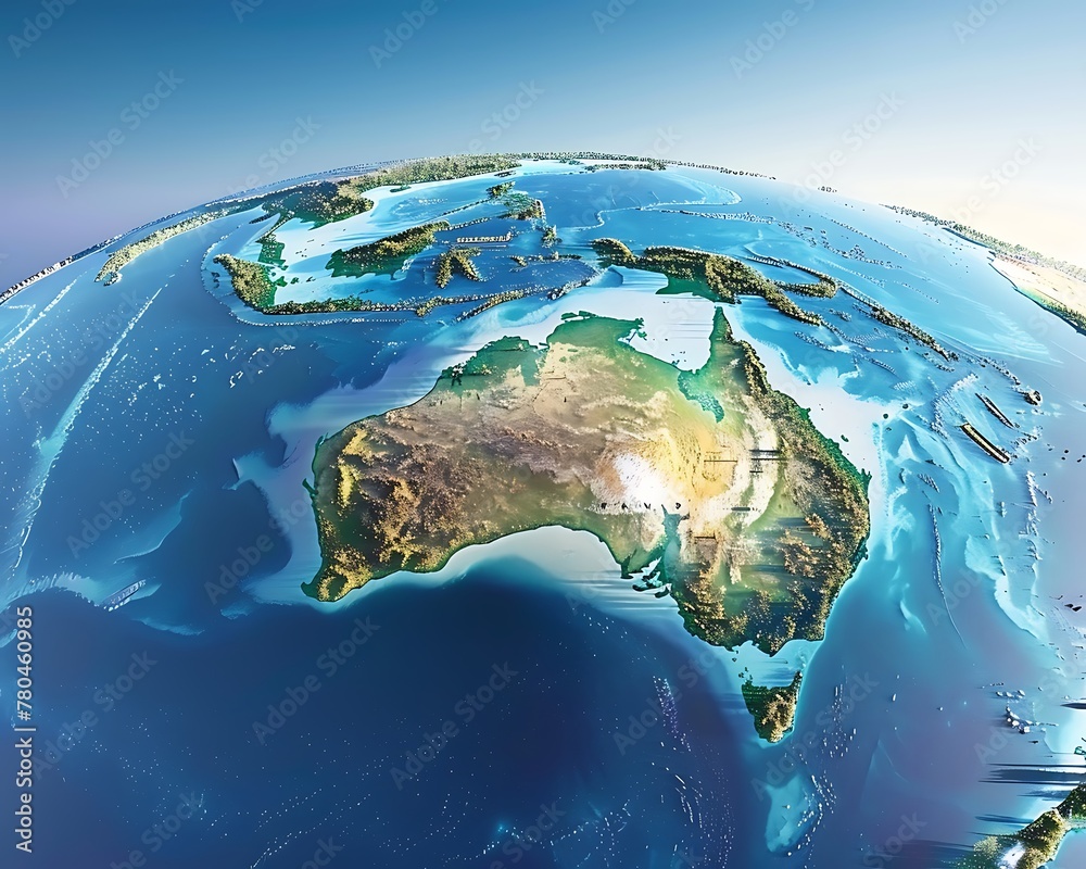 Detailed physical map of Australia with high-resolution. Flatten ...