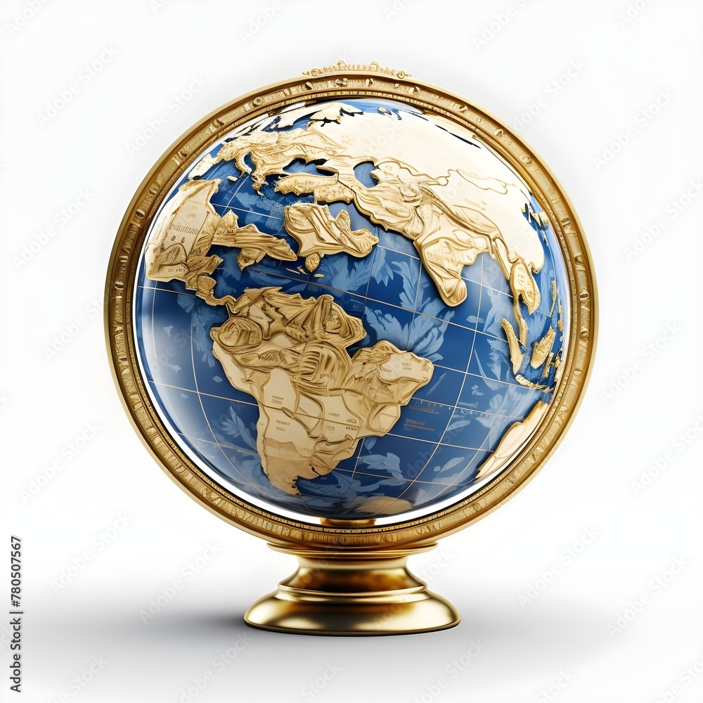 3D Globe with Golden Frame Representing Save Nature and Sustainable Future and Resource ...