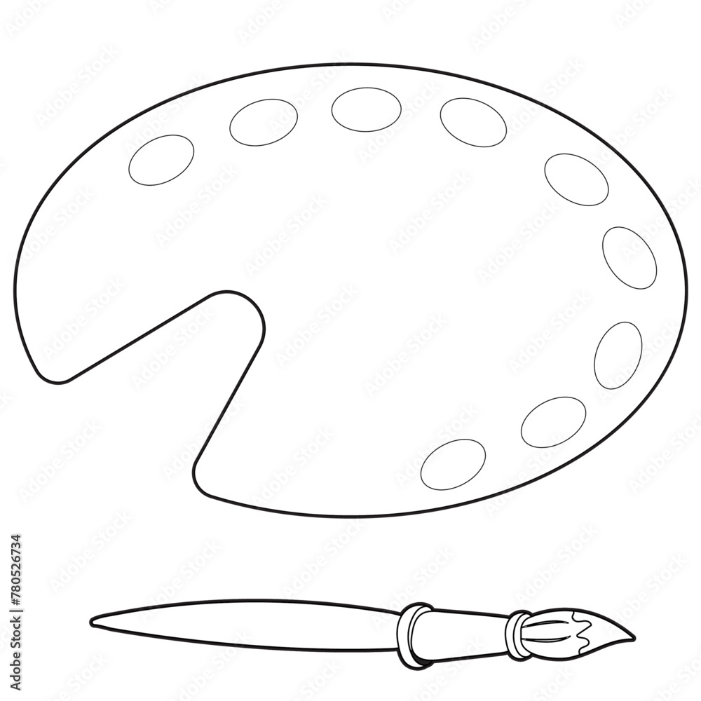 Artists paintbrush and palette coloring page, activity for kids Stock ...