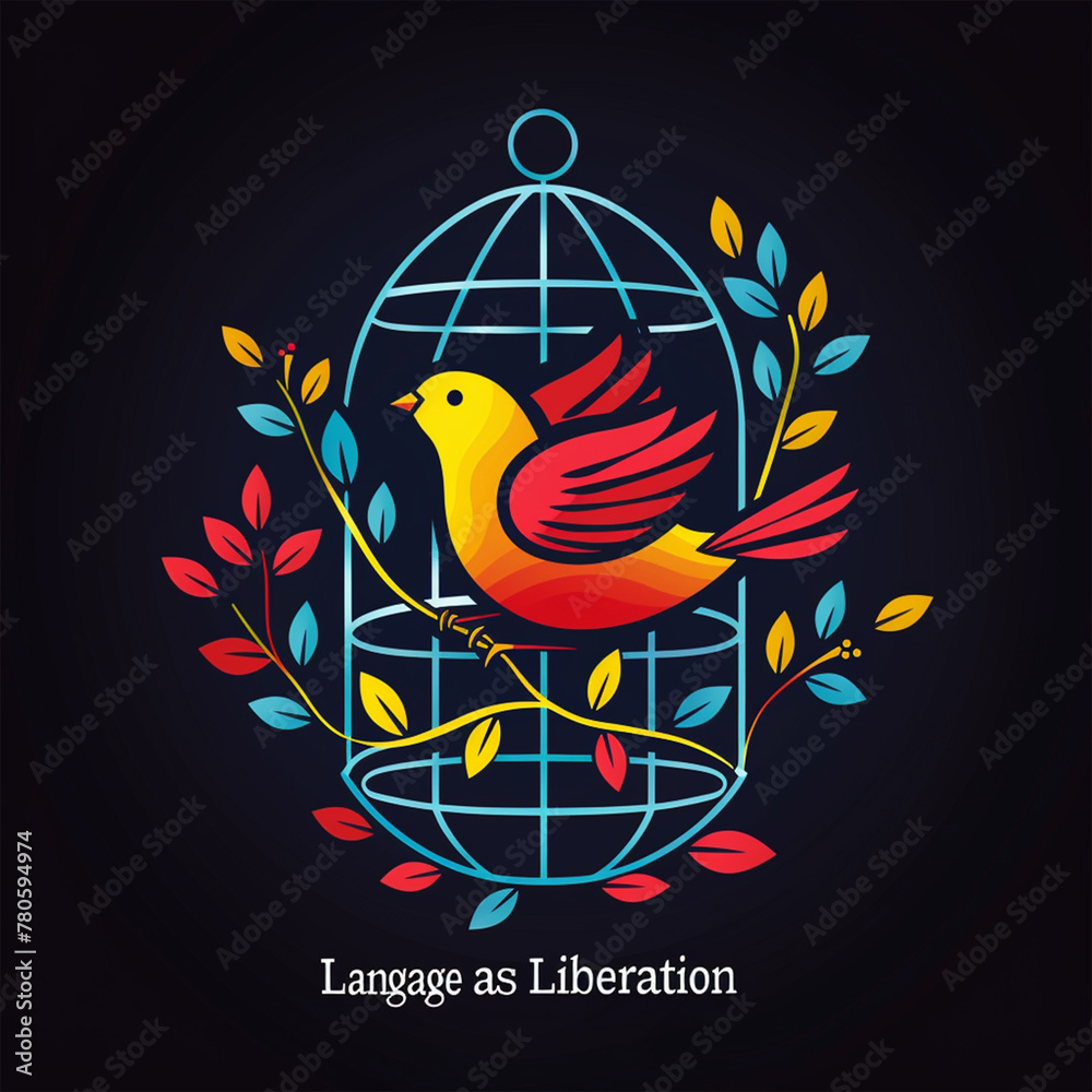 3 color logo featuring a bird flying out of its cage using line art ...