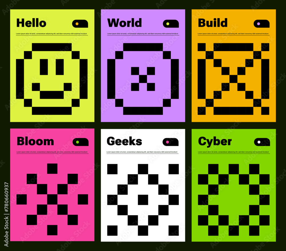 Retro cyber minimal geometric prints. Neo brutalism, Glitch effects, Op ...