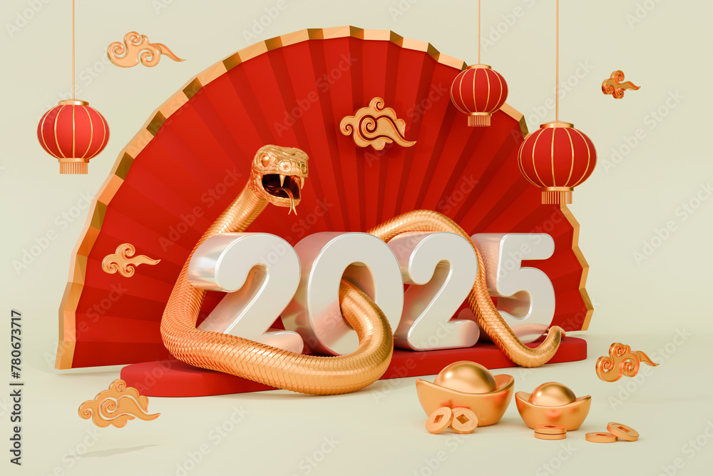 Snake is a symbol of the 2025 Chinese New Year. 3d render illustration ...