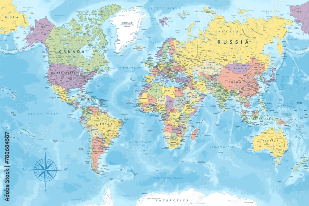 World Map - Highly Detailed Colored Vector Map of the World. Ideally ...