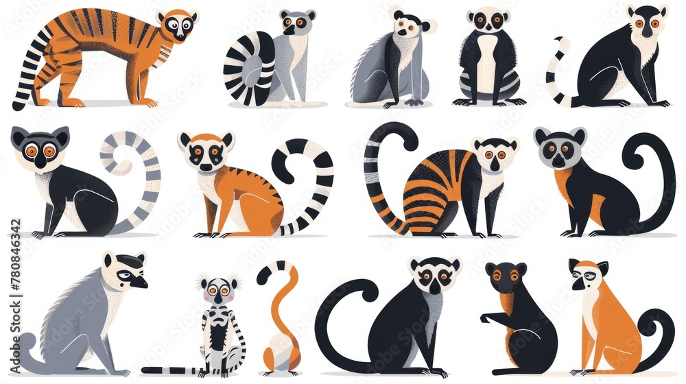 Cartoon lemurs sitting together, suitable for various design projects ...