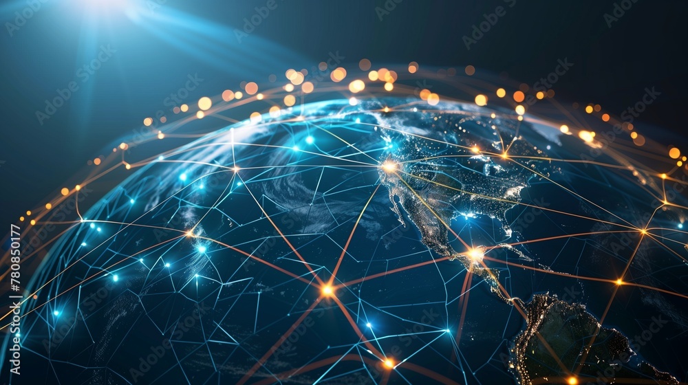 Global Network Background Featuring Realistic Earth Model with Luminous ...
