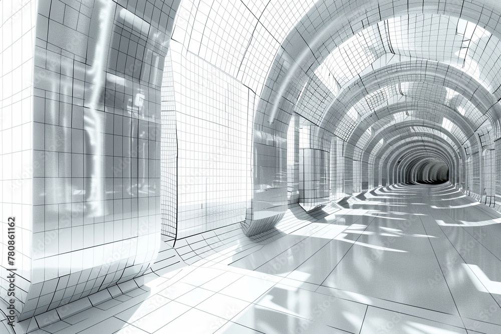 Architectural blueprint sketch in stark black and white, showcasing ...