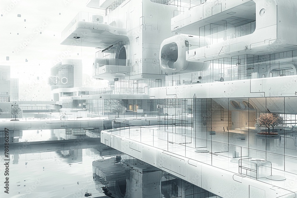 High-resolution digital illustration of a futuristic cityscape in ...