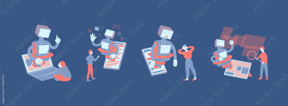 Cartoon Color Characters People Online Communication with Chat Bot ...