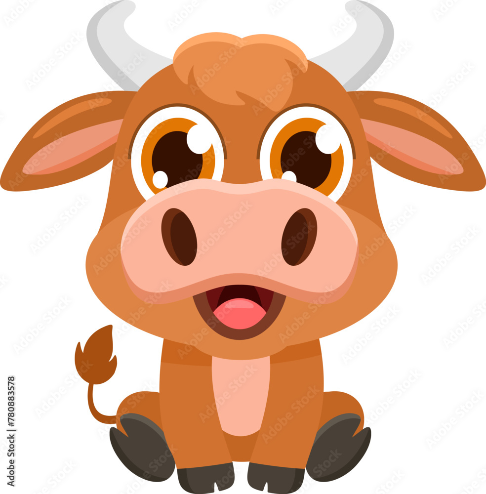 Cute Baby Bull Animal Cartoon Character. Vector Illustration Flat ...