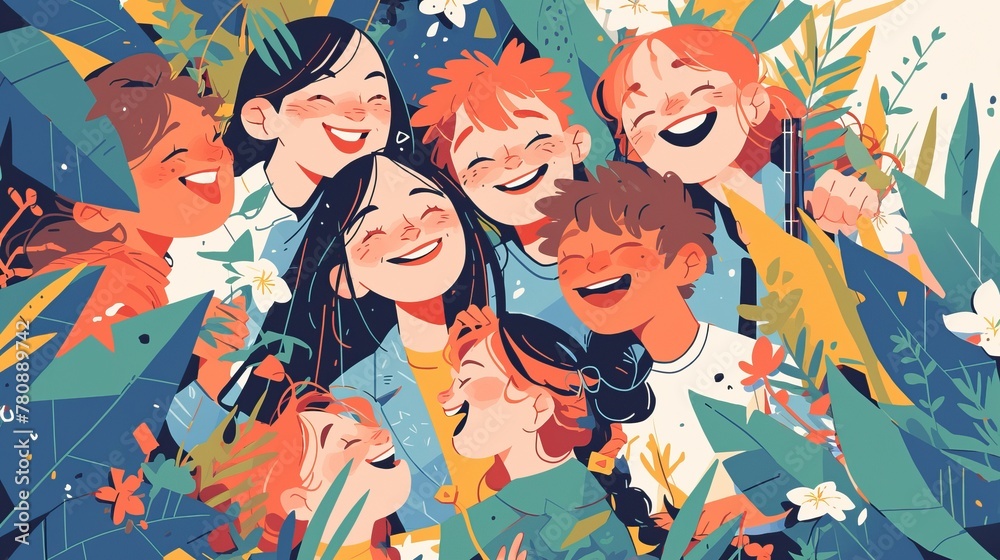 group of friends sharing laughter and camaraderie, their faces alight ...