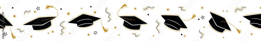 Graduation seamless border with the square academic cap high into the ...