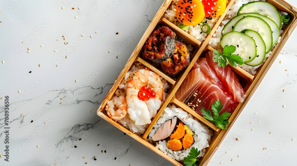 Bento lunch box on white background. Traditional Japanese food in ...