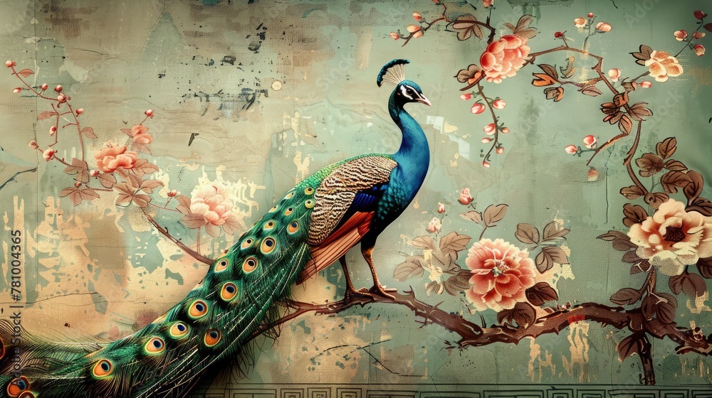 Chinese Peacock, Vintage Chinoiserie, illustration made with Generative ...