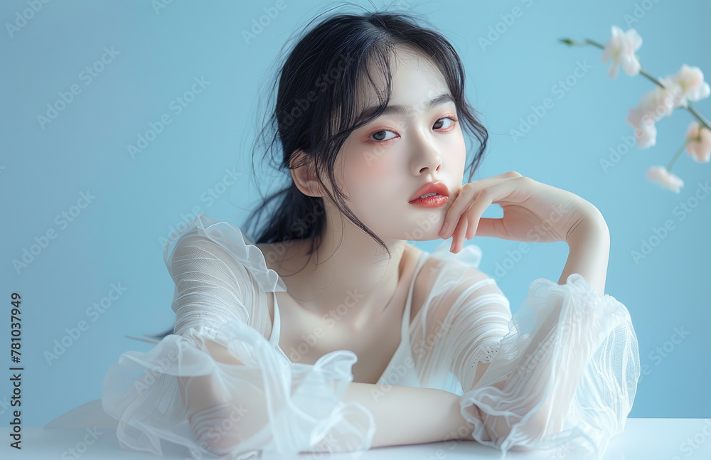 Beautiful Chinese female model in a photo shoot. She has exquisite ...