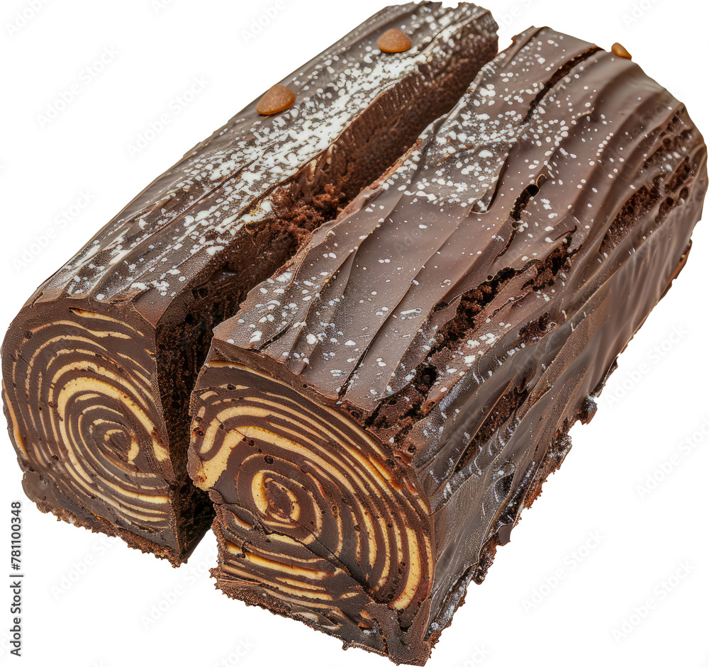 Chocolate yule log cake with creamy filling cut out png on transparent ...