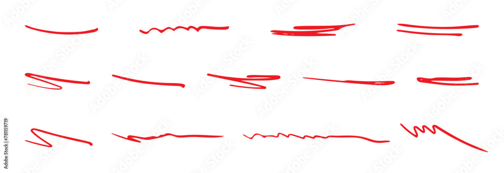 Hand drawn check mark and brush lines, red marker, check mark ...