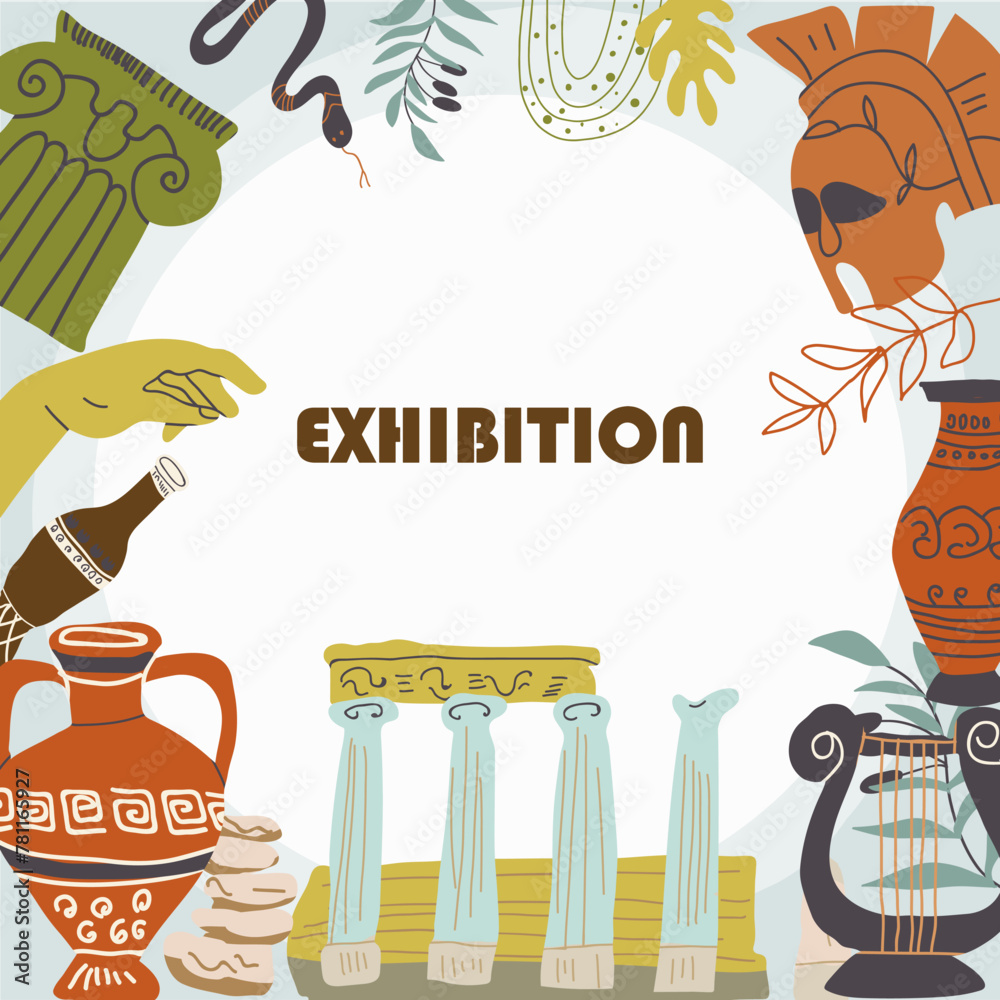 Antique Exhibition background, frame, backdrop, layout about modern ...