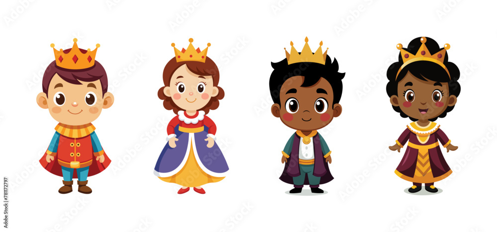 Royal children dressed as kings and queens, vector cartoon illustration ...