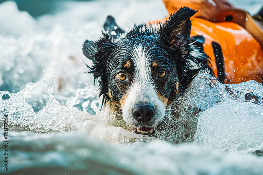 Brave young Rescue dog in action, running to the rescue Stock Photo ...