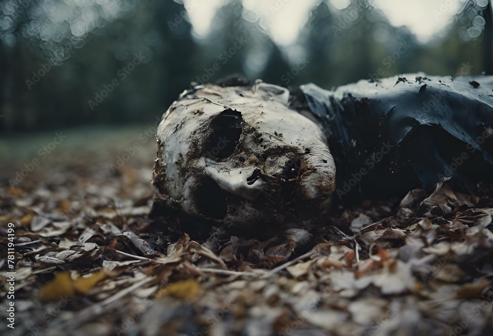 Dead body lying on foliage amidst the woodland backdrop, AI-generated ...