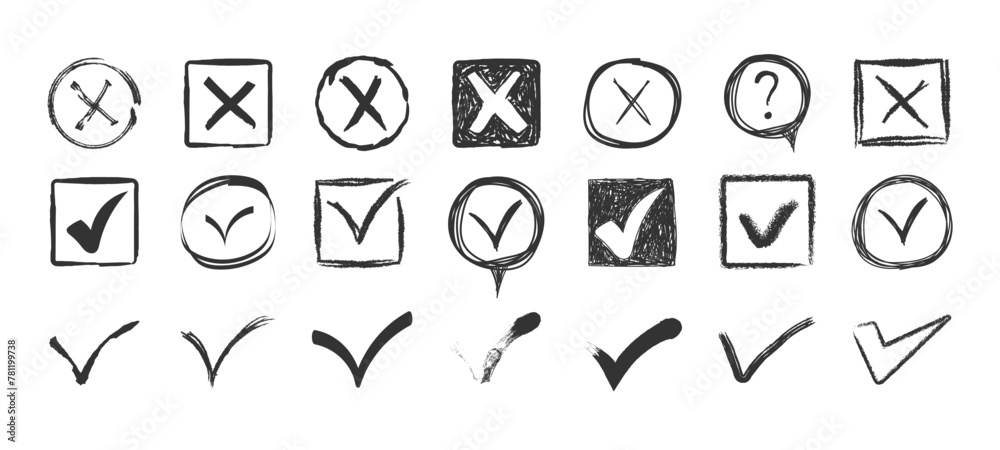 Checkbox chalk icon, sketch checkmark. Doodle check marks. Check signs sketch, voting agree ...
