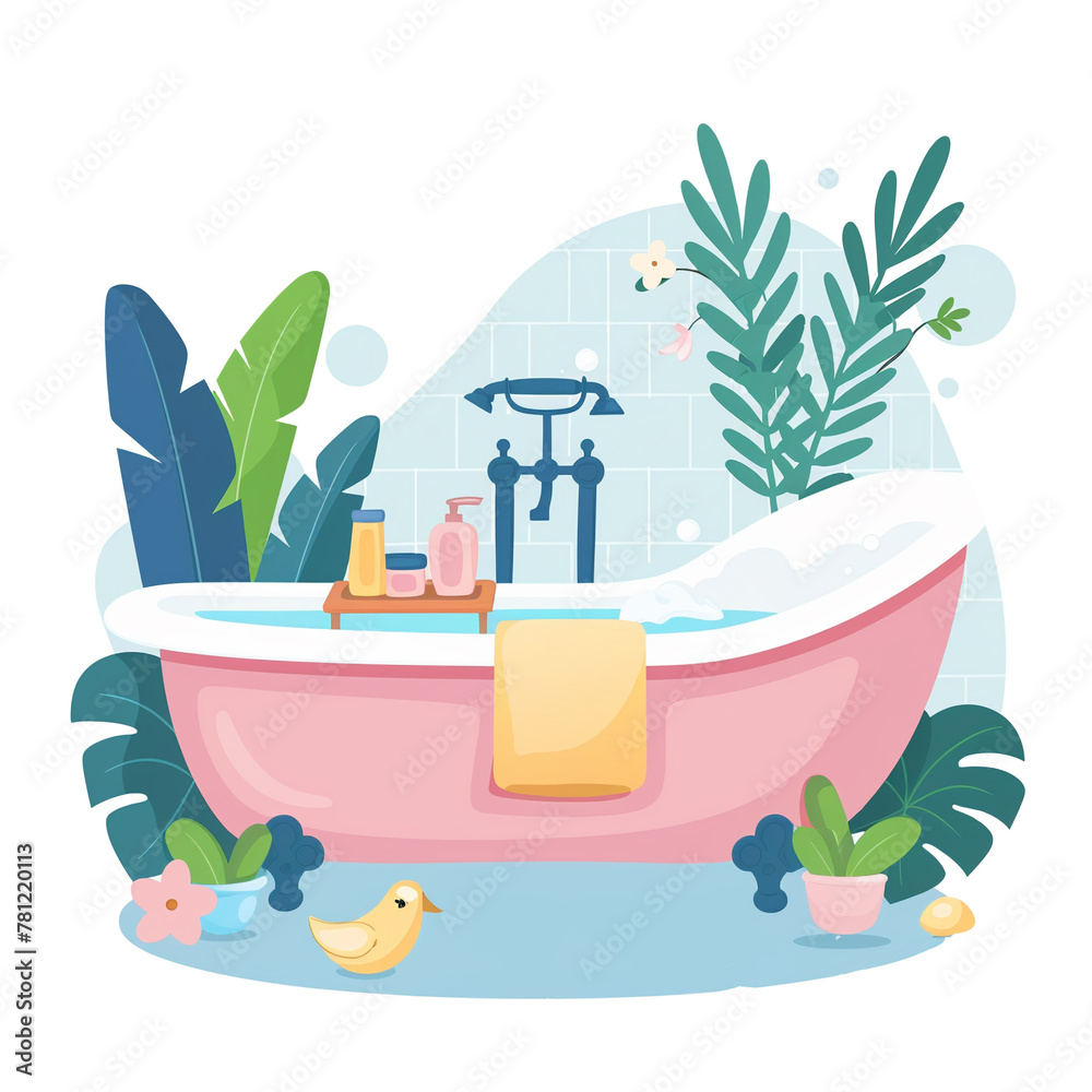 bath cartoon 2D illustration on white background Looks minimalist ...