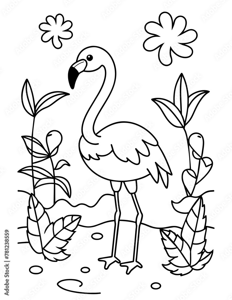 beautiful summer coloring page for children with a flamingo Stock Photo ...