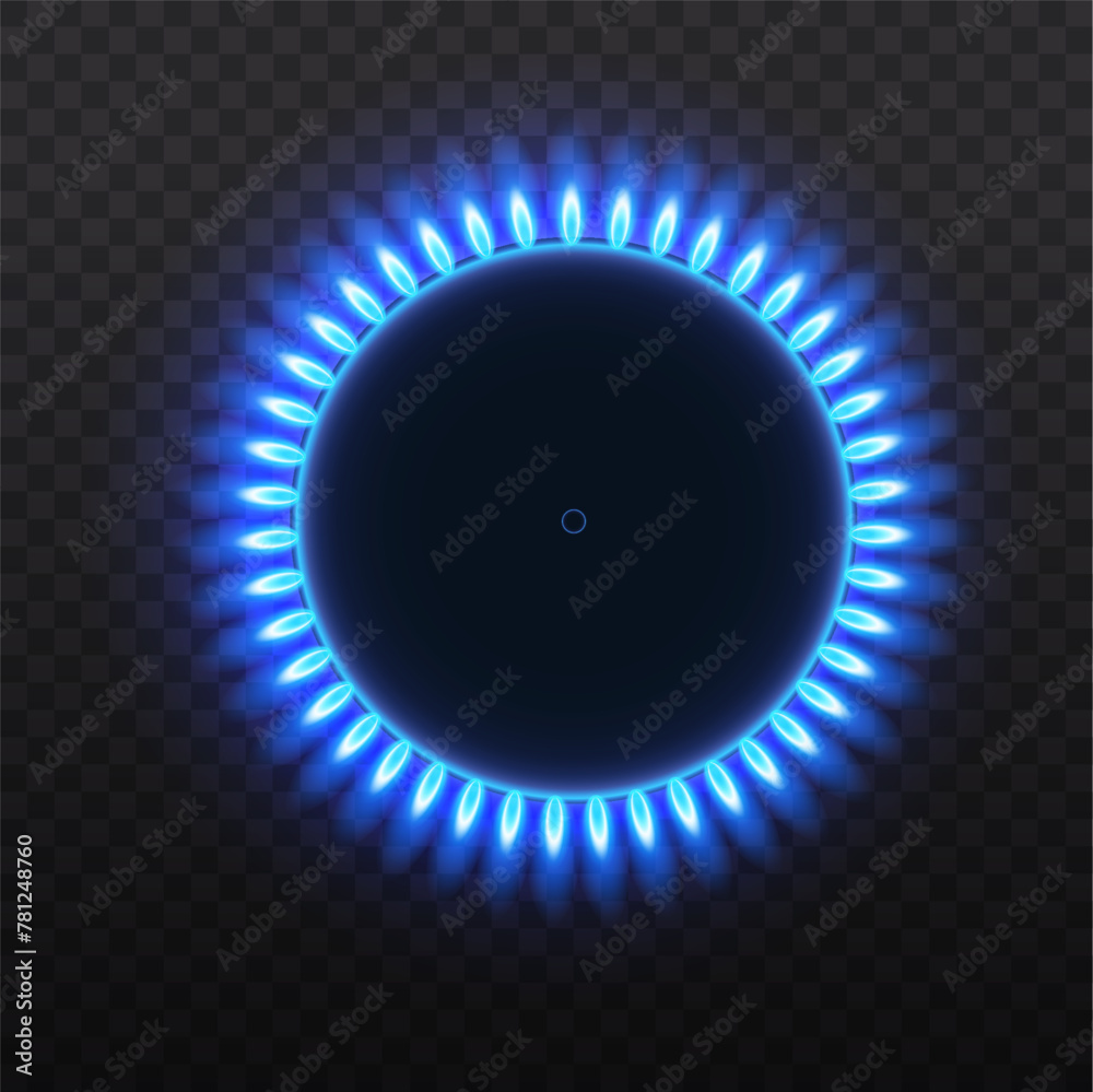 Gas burners, blue flame, top view isolated on a transparent background ...