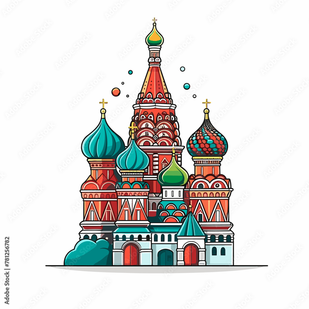 Saint Basil's Cathedral hand-drawn comic illustration. Cathedral of ...
